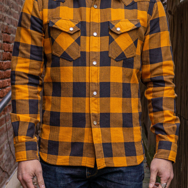 The Flat Head SNW-101L Block Check Western Flannel Shirt - Orange/Char ...