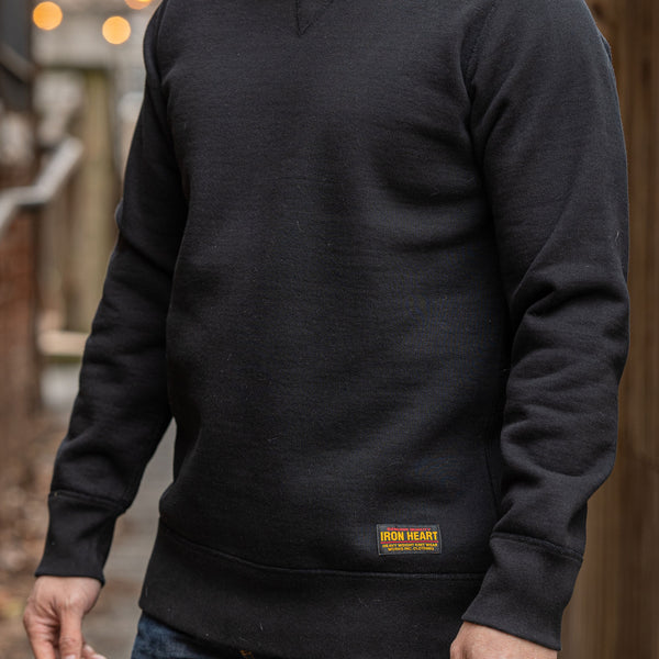 Iron Heart IHSW-69L-BLK 14oz Ultra Heavyweight Loopwheel Cotton Crew N ...